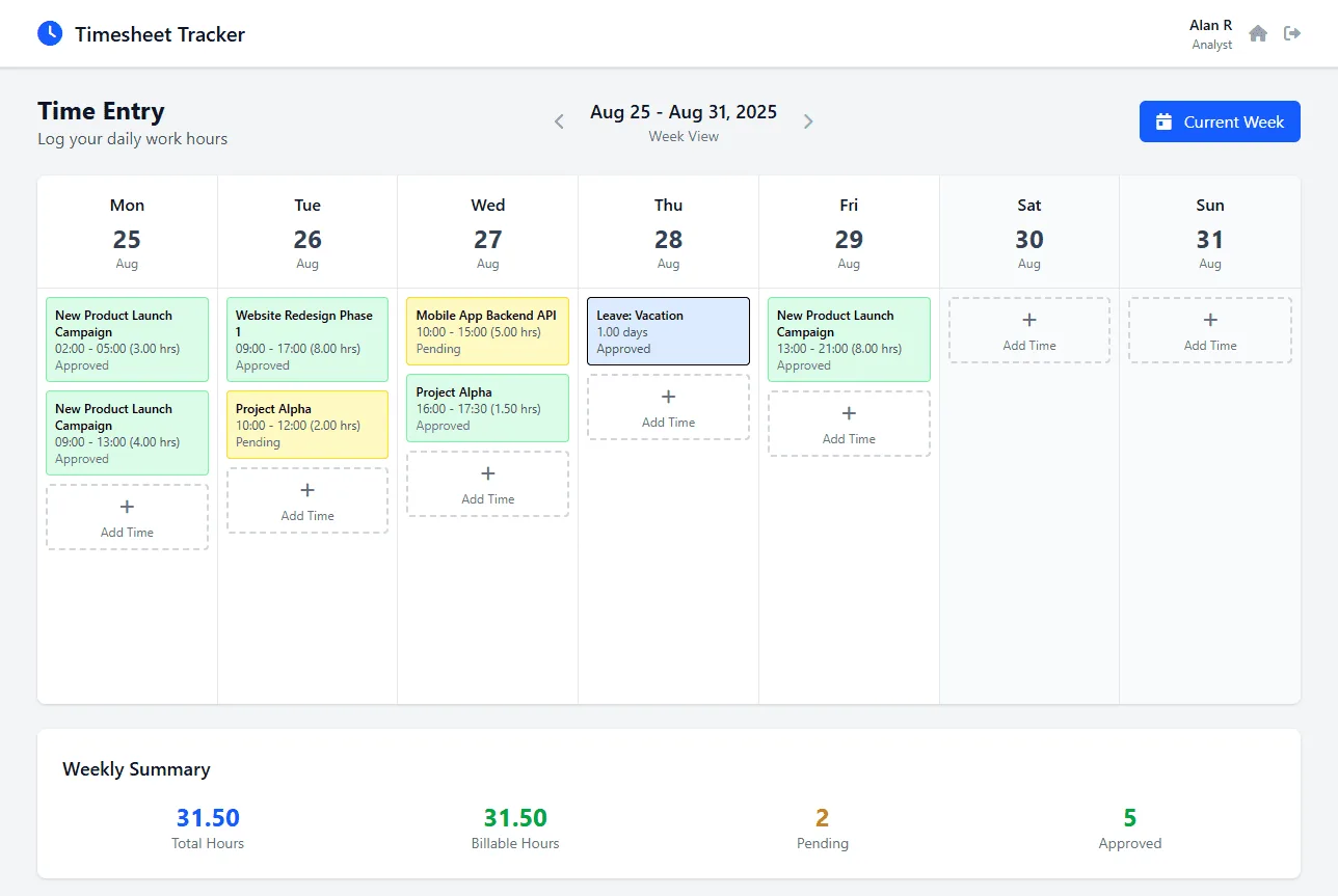Timesheet Tracker - Free Time Tracking App